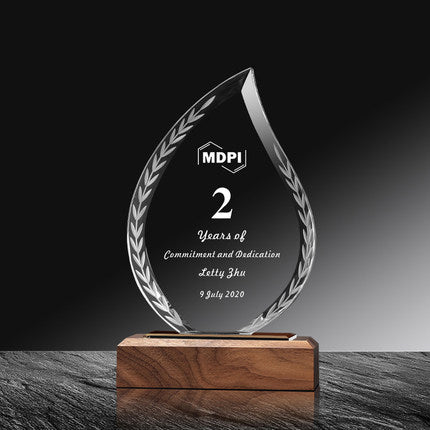 Solid Wood Base Drop-shaped Crystal Trophy ESG Trophy | 創意胡桃實木底座水晶獎盃定制