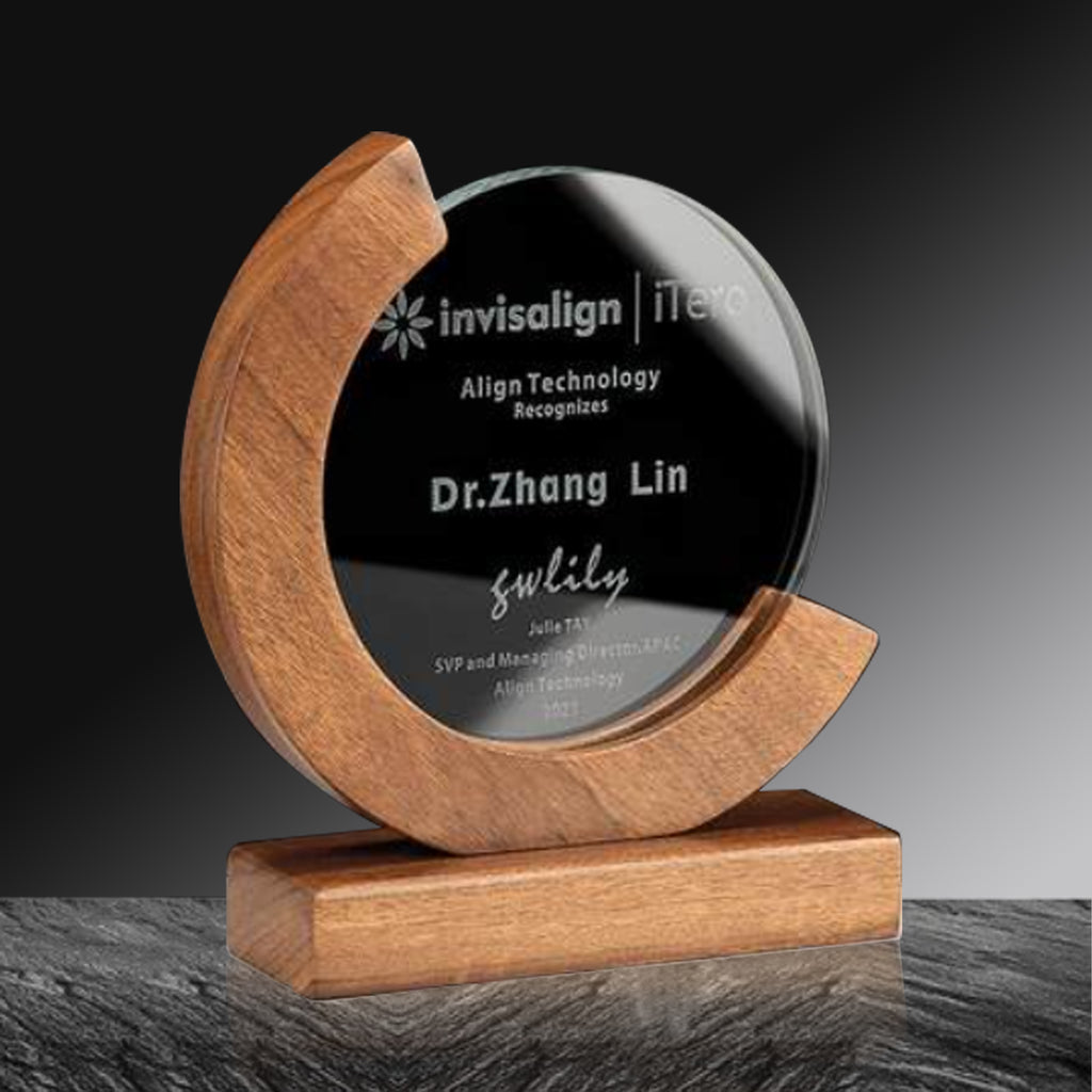 Work Together Crystal Trophy ESG Trophy| 榮譽團隊優秀員工實木水晶獎盃獎座定制BG20-22