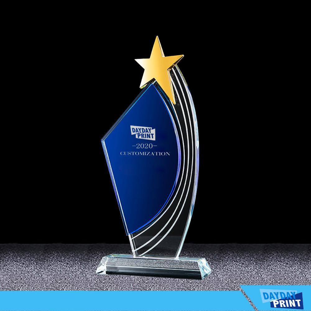 Customize Trophy | DAYDAYPRINT - Gold Star Mix Blue Part Trophy